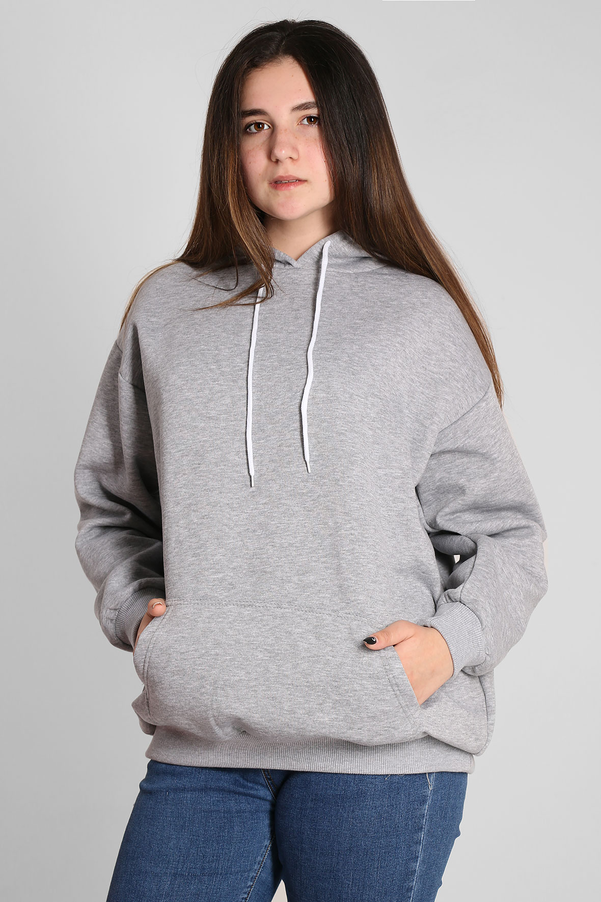 Худи с капюшоном больших размеров серое plus size — купить недорого ...