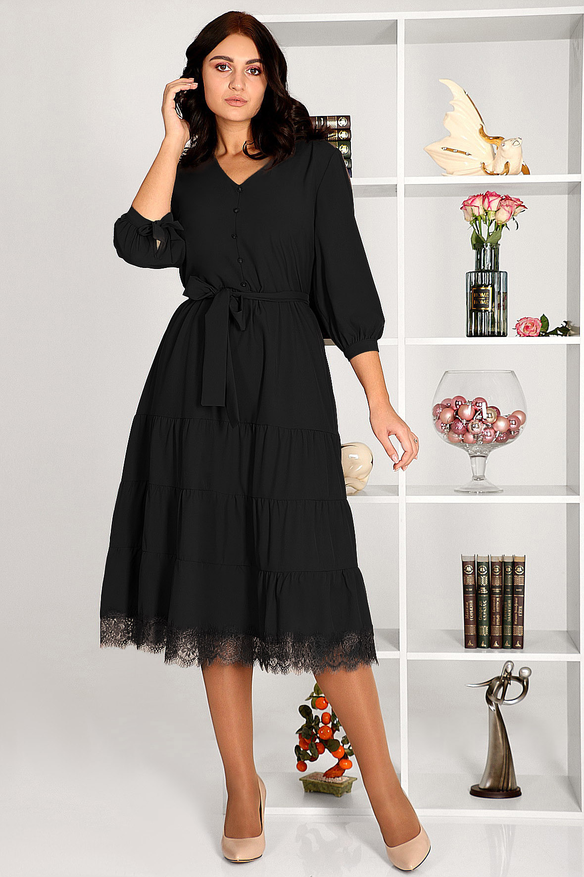 Платье черное нарядное с поясом — купить недорого оптом и в розницу в ...